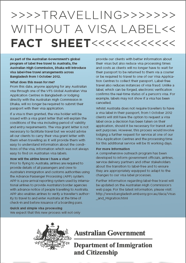 Label free visa - factsheet